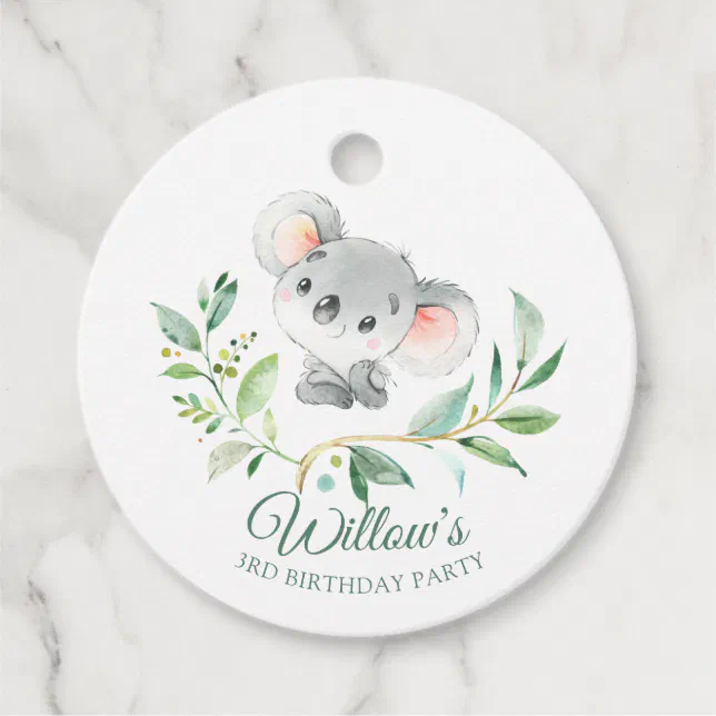 Baby Koala Soft Green Eucalyptus Birthday Favor Tags | Zazzle