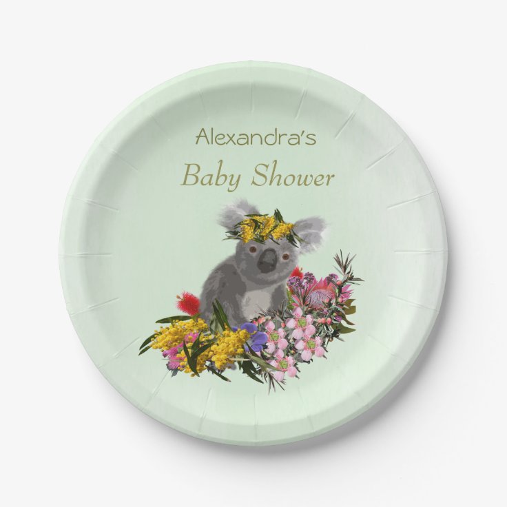 Baby Koala Wildflower Green Paper Plates | Zazzle