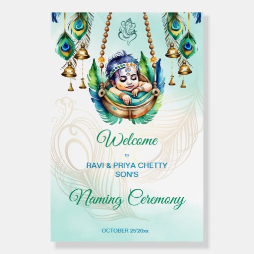 Baby Krishna Naming Cradle Ceremony welcome Foam Board | Zazzle