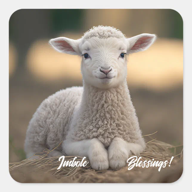 Baby Lamb Imbolc Blessings Square Sticker | Zazzle