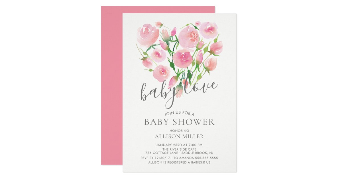 Baby Love Floral Heart Girl Baby Shower Invitation | Zazzle.com