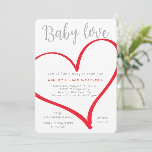 Baby Love Heart Baby Shower Invitation | Zazzle