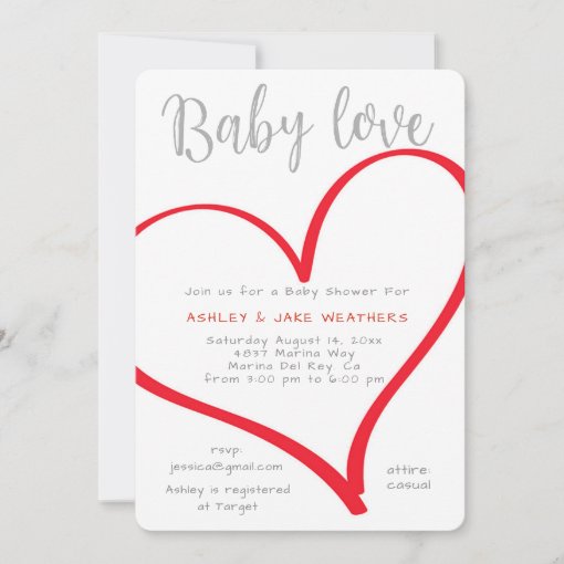 Baby Love Heart Baby Shower Invitation | Zazzle