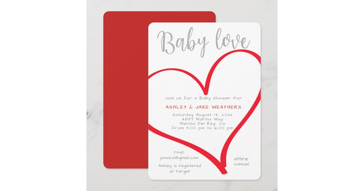 Baby Love Heart Baby Shower Invitation | Zazzle