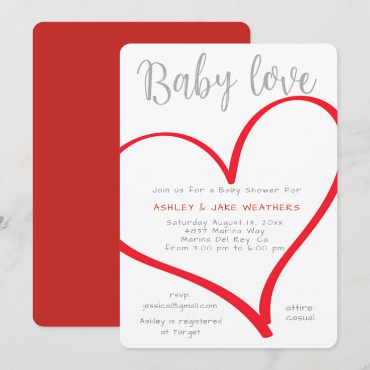 Baby Love Heart Baby Shower Invitation | Zazzle