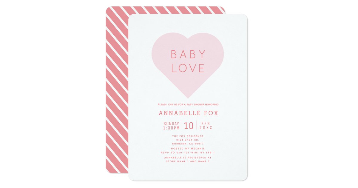 Baby Love | Pink Heart Valentine's Day Baby Shower Invitation | Zazzle.com