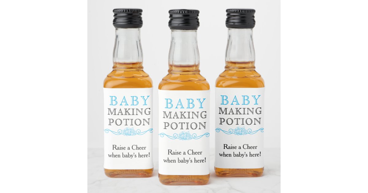 Baby Making Potion Baby Shower Favor Sky Blue Mini Liquor Bottle Label ...