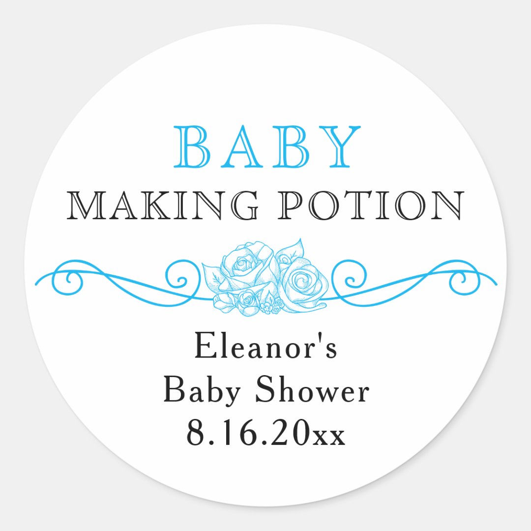 Baby Making Potion Blue Baby Shower Favor Stickers | Zazzle