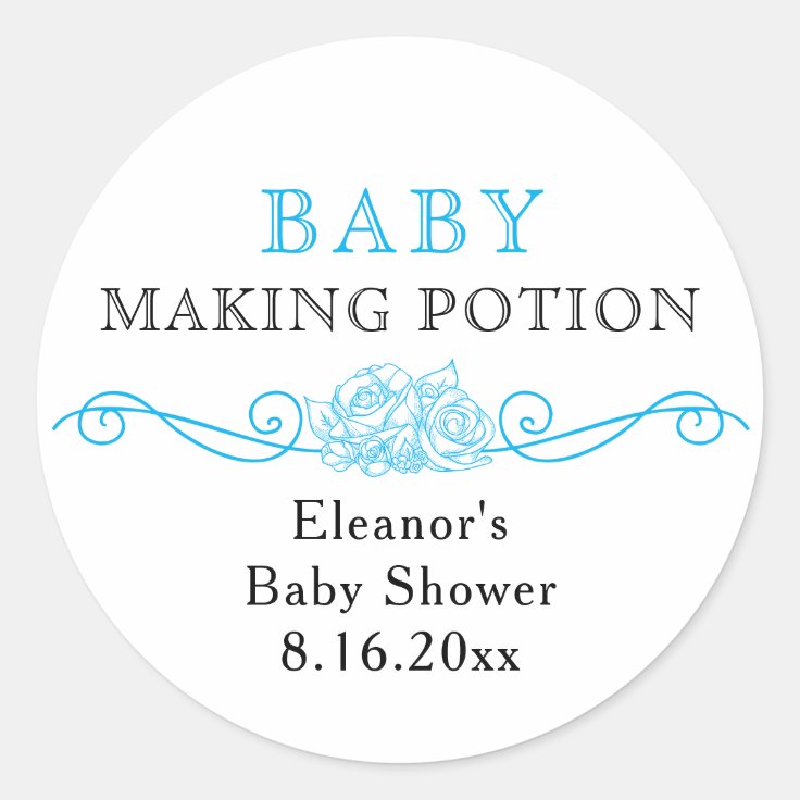 Baby Making Potion Blue Baby Shower Favor Stickers | Zazzle