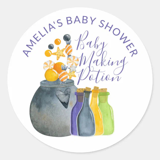 Baby Making Potion Halloween Baby Shower Favor Classic Round Sticker ...