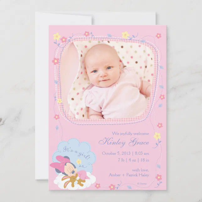 Baby Minnie Mouse Birth Announcement | Zazzle