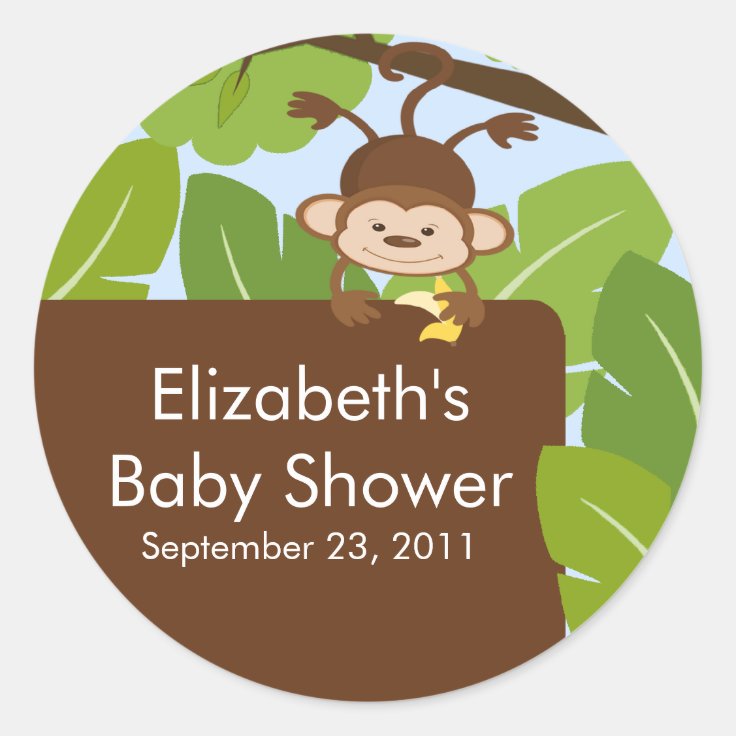 Baby Monkey Jungle Safari Baby Shower Sticker | Zazzle