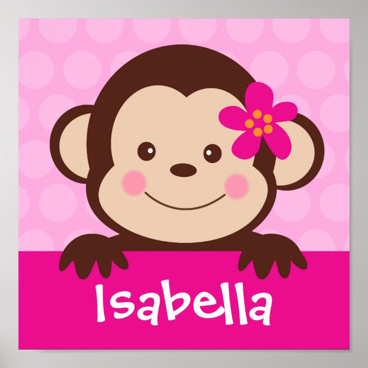 Baby Monkey Personalized Name Art Print Girls | Zazzle