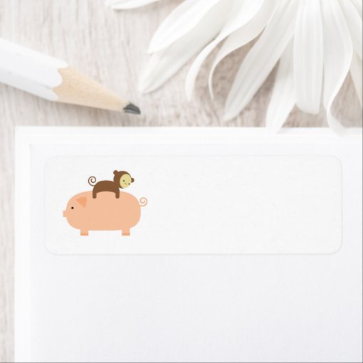 Baby Monkey Riding Backwards on a Pig Label | Zazzle