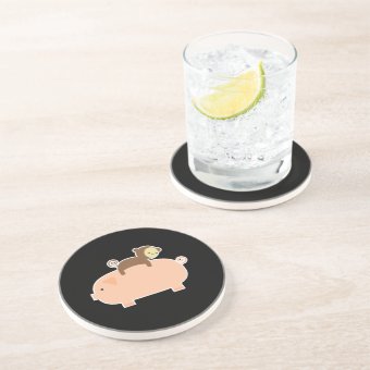 Baby Monkey Riding on a Pig Drink Coaster | Zazzle