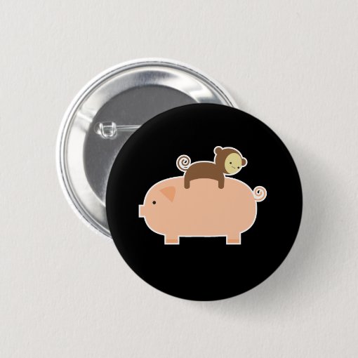 Baby Monkey Riding on a Pig Pinback Button | Zazzle