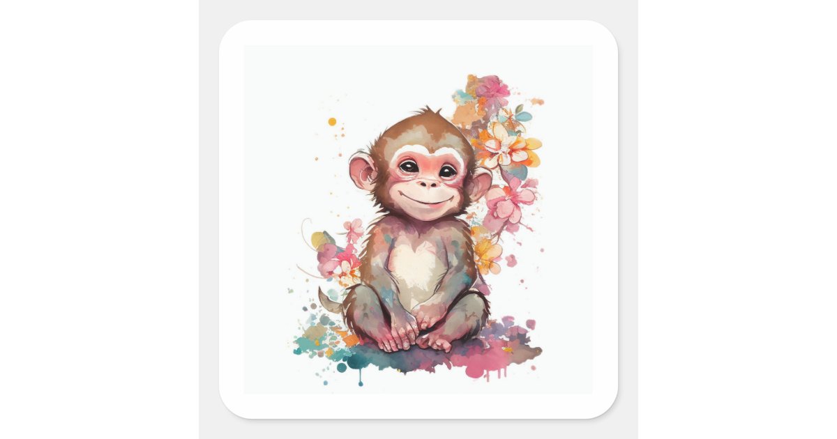 Baby Monkey Square Sticker | Zazzle