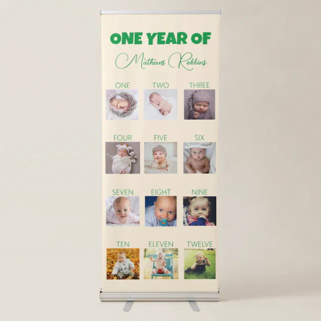 Baby Monthly Milestones 1st Birthday Retractable Banner | Zazzle