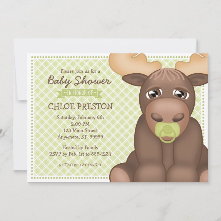 Baby Moose Baby Shower Invitation - Green & Brown | Zazzle