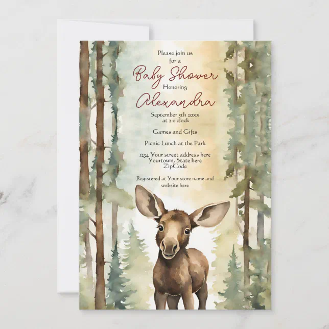 Baby Moose Gender Neutral Baby Shower Invitation | Zazzle