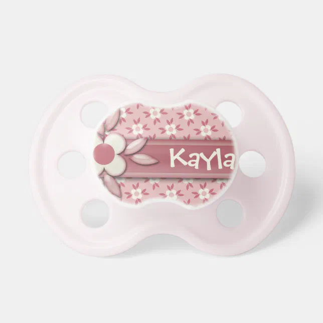 Baby Name DIY It's a Girl Cute Pink Daisy Flower Pacifier | Zazzle