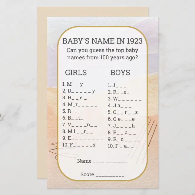 Baby Name Fill In the Blank Fun Baby Shower Game | Zazzle