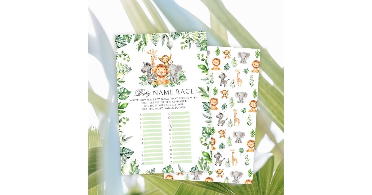 Baby name race Safari Animal baby boy shower games | Zazzle