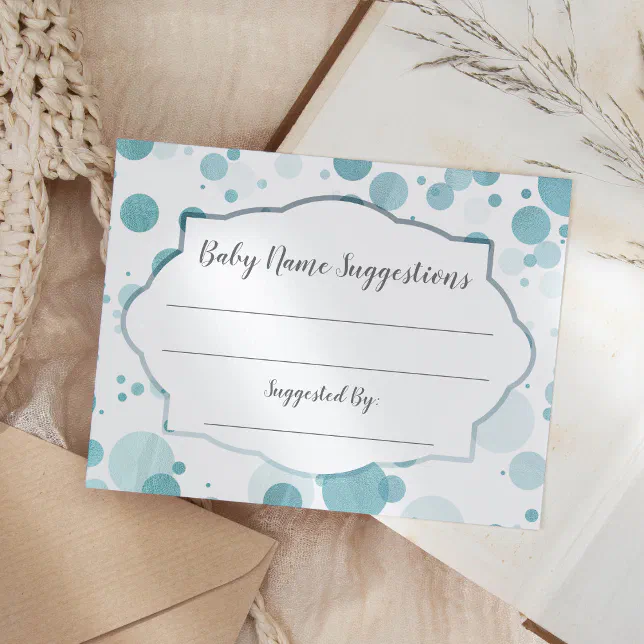 Baby Name Suggestions Card Blue Dots Baby Shower | Zazzle