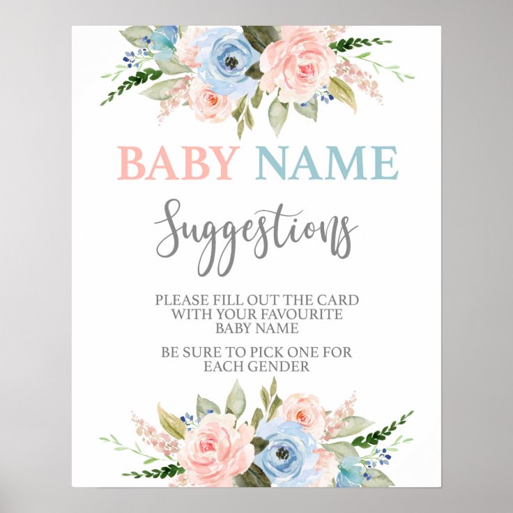 Baby Name Suggestions Gender Reveal Poster | Zazzle