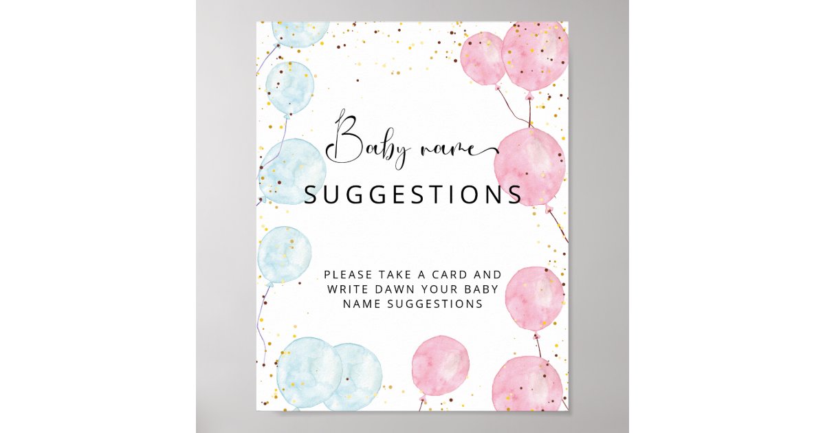 Baby Name Suggestions Gender Reveal Poster | Zazzle