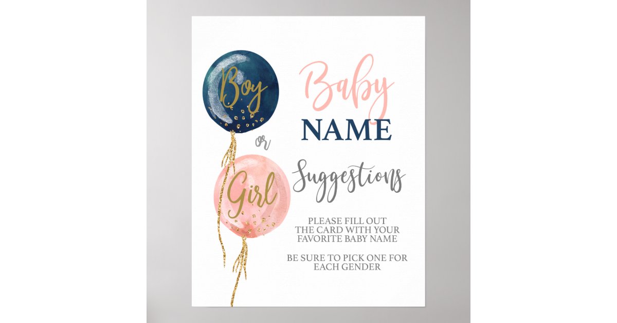 Baby Name Suggestions Gender Reveal Poster | Zazzle