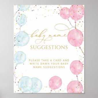 Baby Name Suggestions Gender Reveal Poster | Zazzle