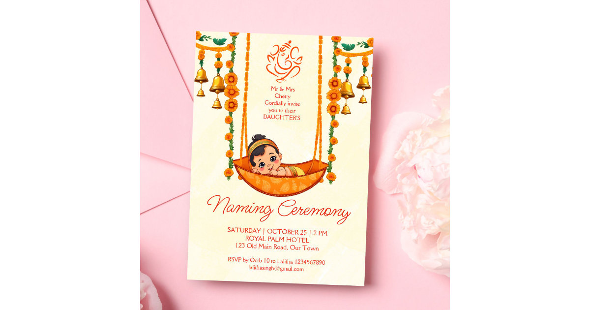 Baby Naming Cradle Indian Ceremony template | Zazzle