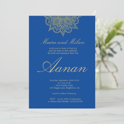 Baby Naming Hindu Namkaran Ceremony Blue Invitation | Zazzle