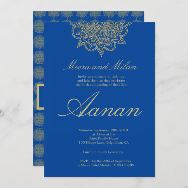 Baby Naming Hindu Namkaran Ceremony Blue Invitation | Zazzle