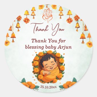 Baby Naming Namkaran Cradle Ceremony favor Classic Round Sticker | Zazzle