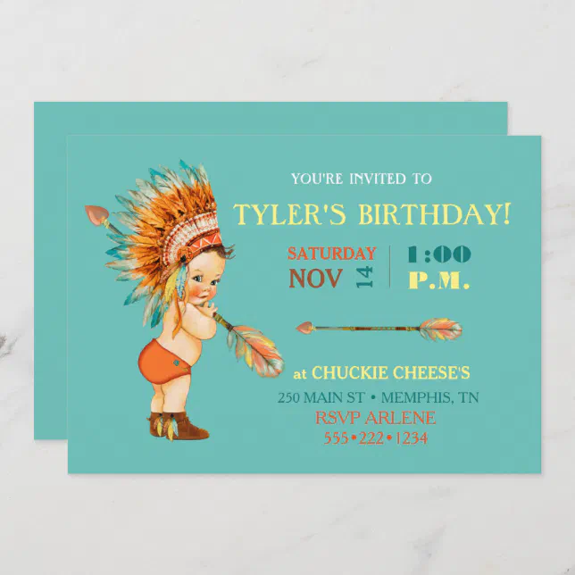 Baby Native Tribal Headdress Moccasins Invitation | Zazzle