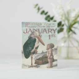 Baby New Year Cherub Angel Stork Holiday Postcard | Zazzle