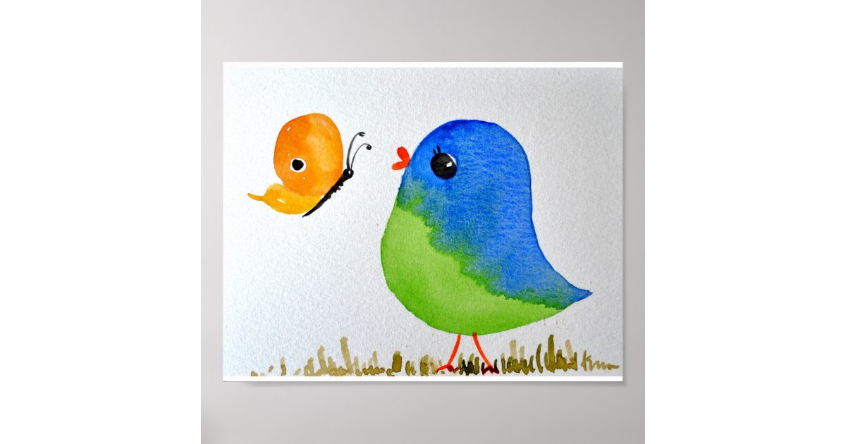 Baby Nursery wallart_ Watercolor Blue Bird Poster | Zazzle