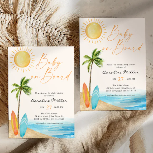 Baby On Board Summer Beach Baby Shower Invitation | Zazzle