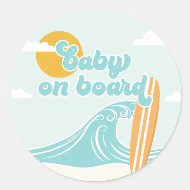 Baby on Board Surf Beach Baby Shower Classic Round Sticker | Zazzle