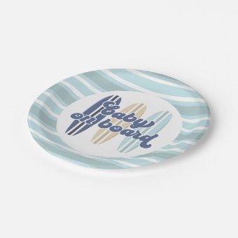 Baby on Board Surfboard Beach Baby Shower Paper Pl Paper Plates | Zazzle