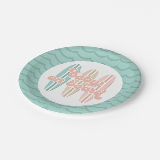 Baby on Board Surfboard Beach Baby Shower Paper Pl Paper Plates | Zazzle