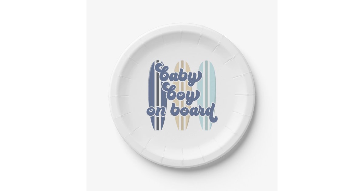 Baby on Board Surfboard Beach Baby Shower Paper Plates | Zazzle