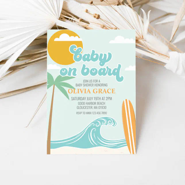 Baby on Board Surfing Beach Baby Shower Invitation | Zazzle