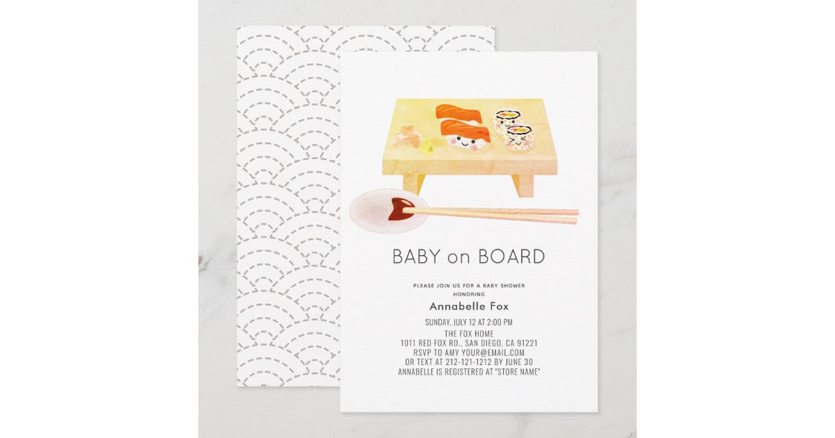 Baby on Board Sushi Baby Shower Invitation | Zazzle