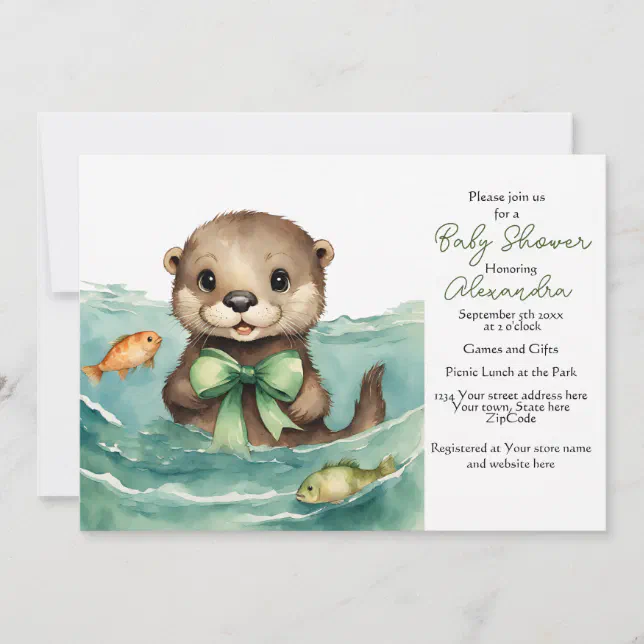 Baby Otter Gender Neutral Baby Shower Invitation | Zazzle