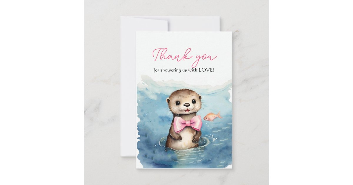 Baby Otter Girl Baby Shower Thank You | Zazzle