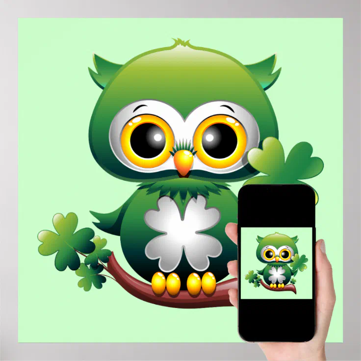 Baby Owl St Patrick Cartoon Poster | Zazzle