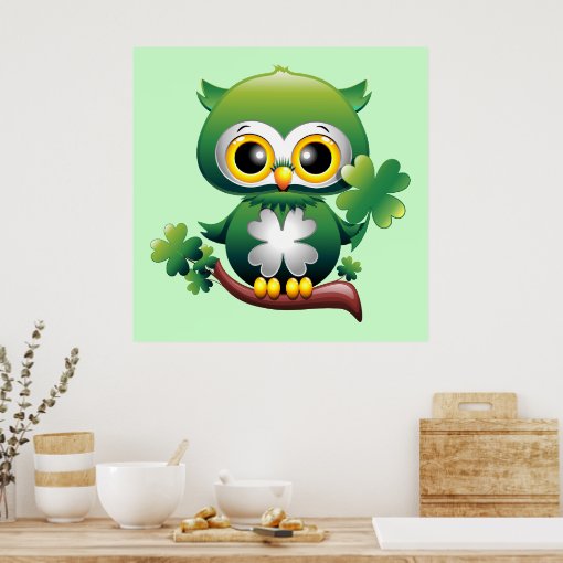 Baby Owl St Patrick Cartoon Poster | Zazzle